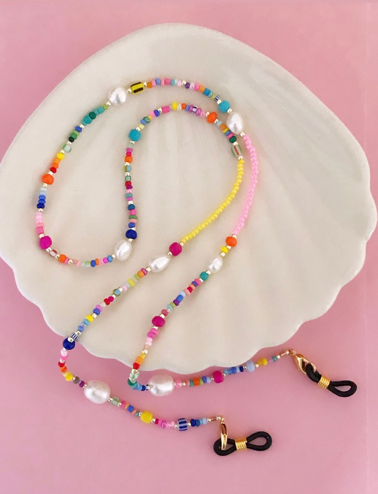 Color Bead Face Mask Chain Necklace. Pearl and Beads Eyeglass Chain ...