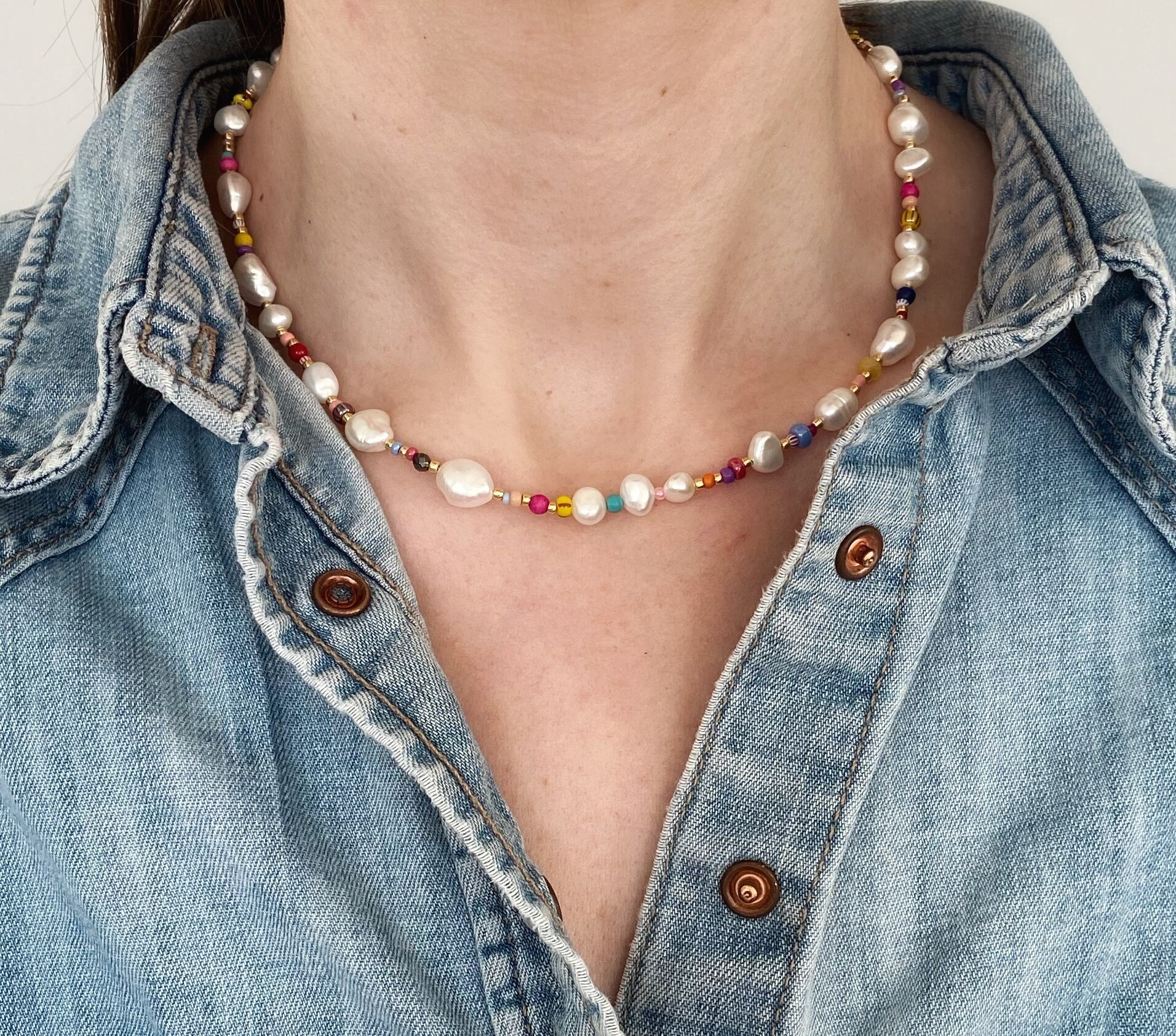 Pearl Gemstone Bead Necklace/beaded Pearl Necklace/ - Etsy