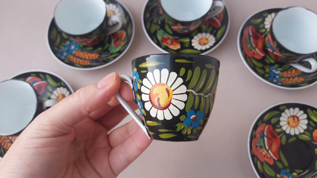 Vintage Ceramic Cups and Saucers Set Hand Painted 10 Psc Czechoslovakia ...