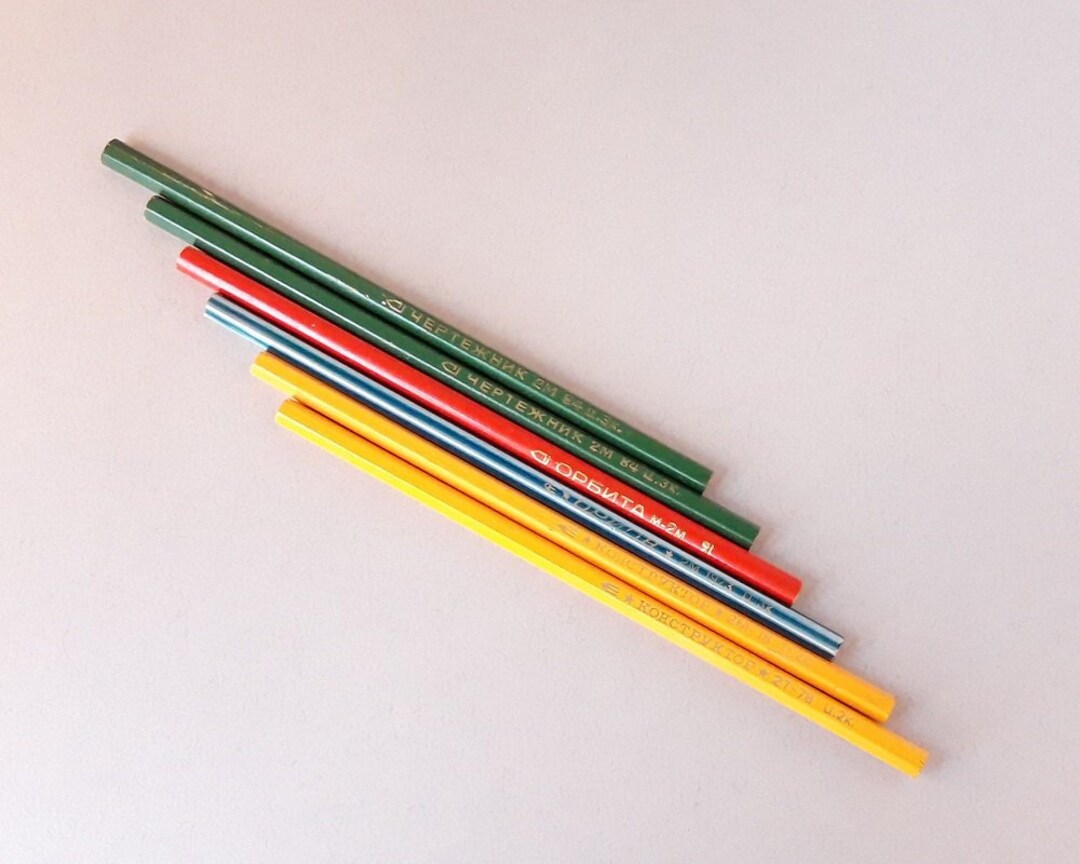 Set Vintage Pencils Soviet Stationery Graphic Pencil Drawing Tool Set 6 ...