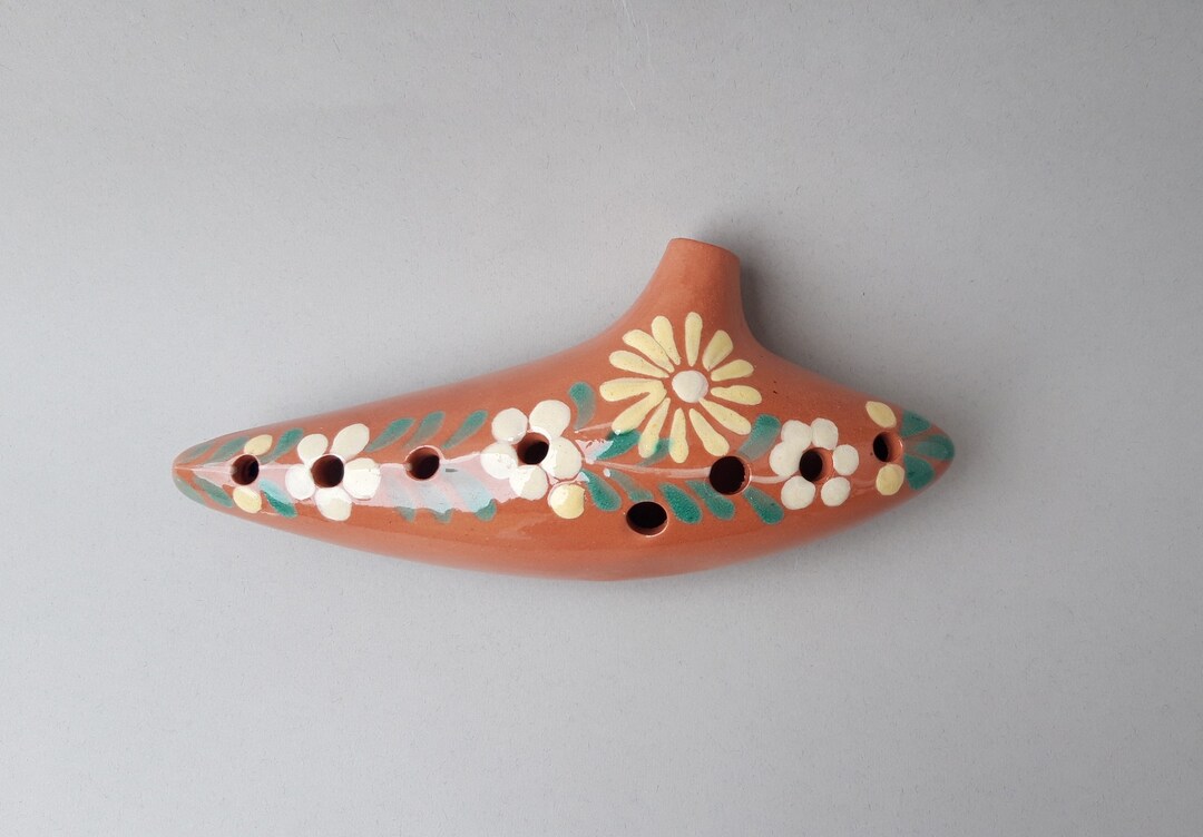 Vintage Ocarina Musical Instrument Retro Rare Ceramic Hand Painted ...