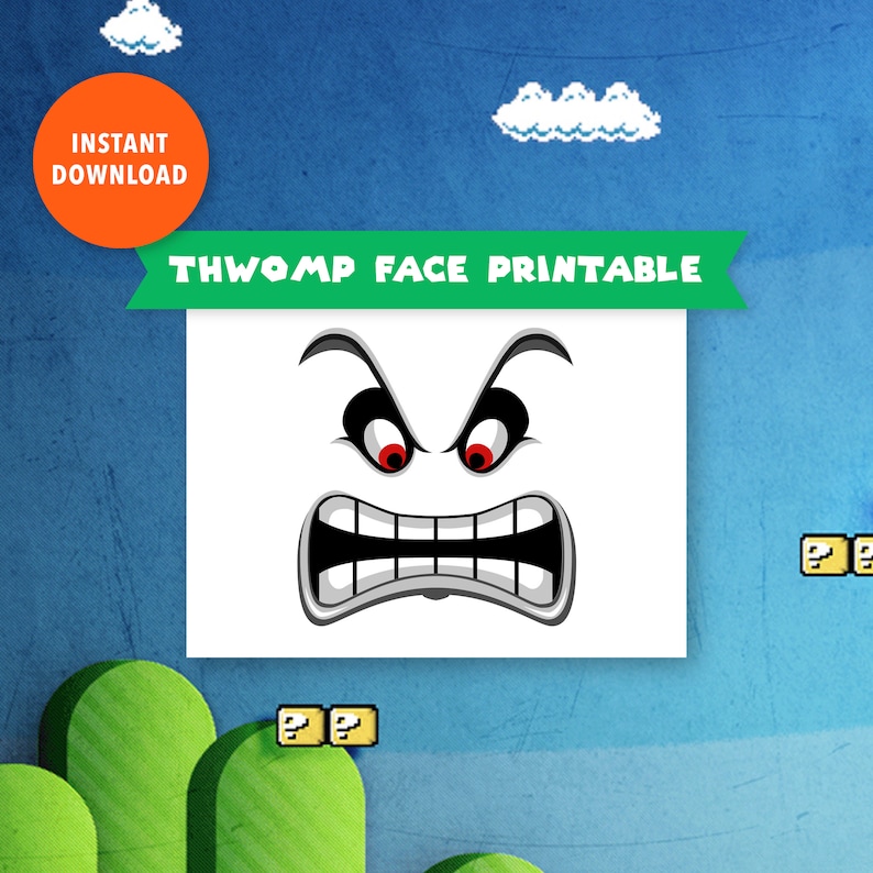 Thwomp Super Mario Bros Printable Super Mario Inspired | Etsy