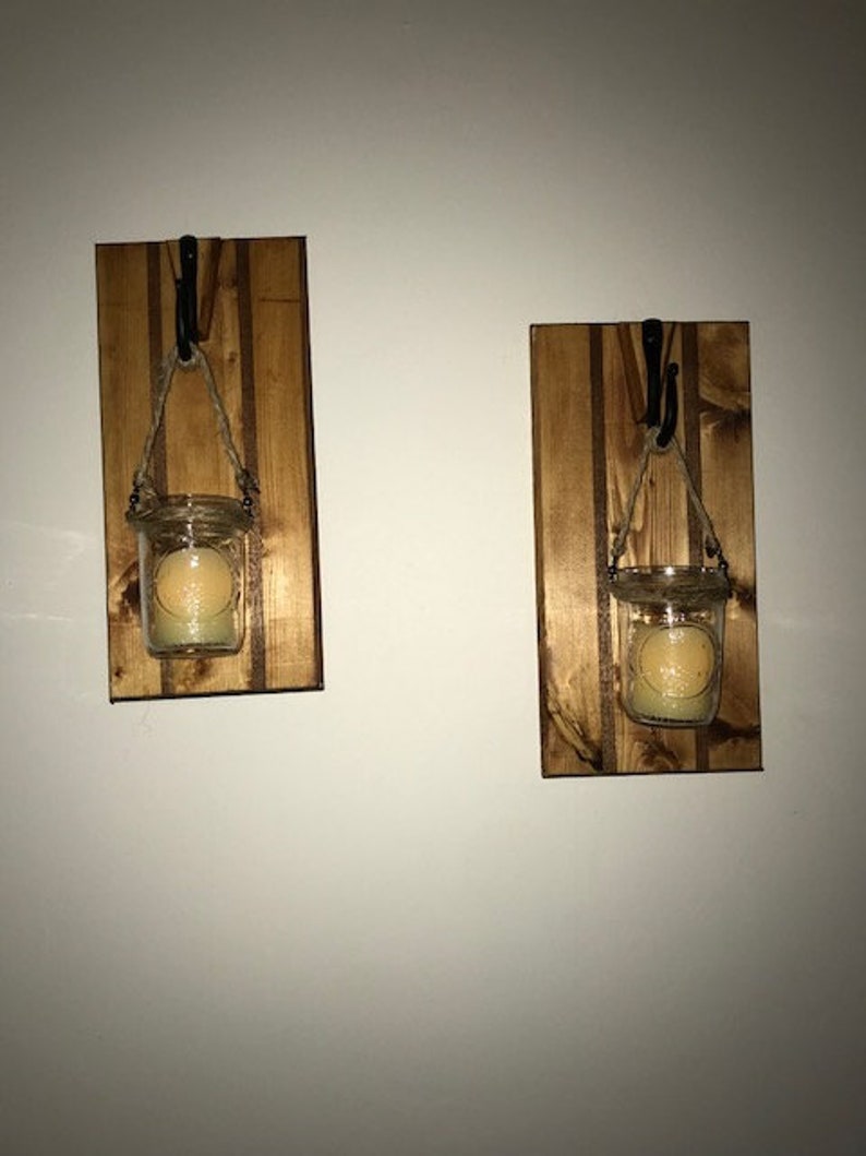 Pine w/ Mahogany Inlays and LED light Wall Sconces | Etsy