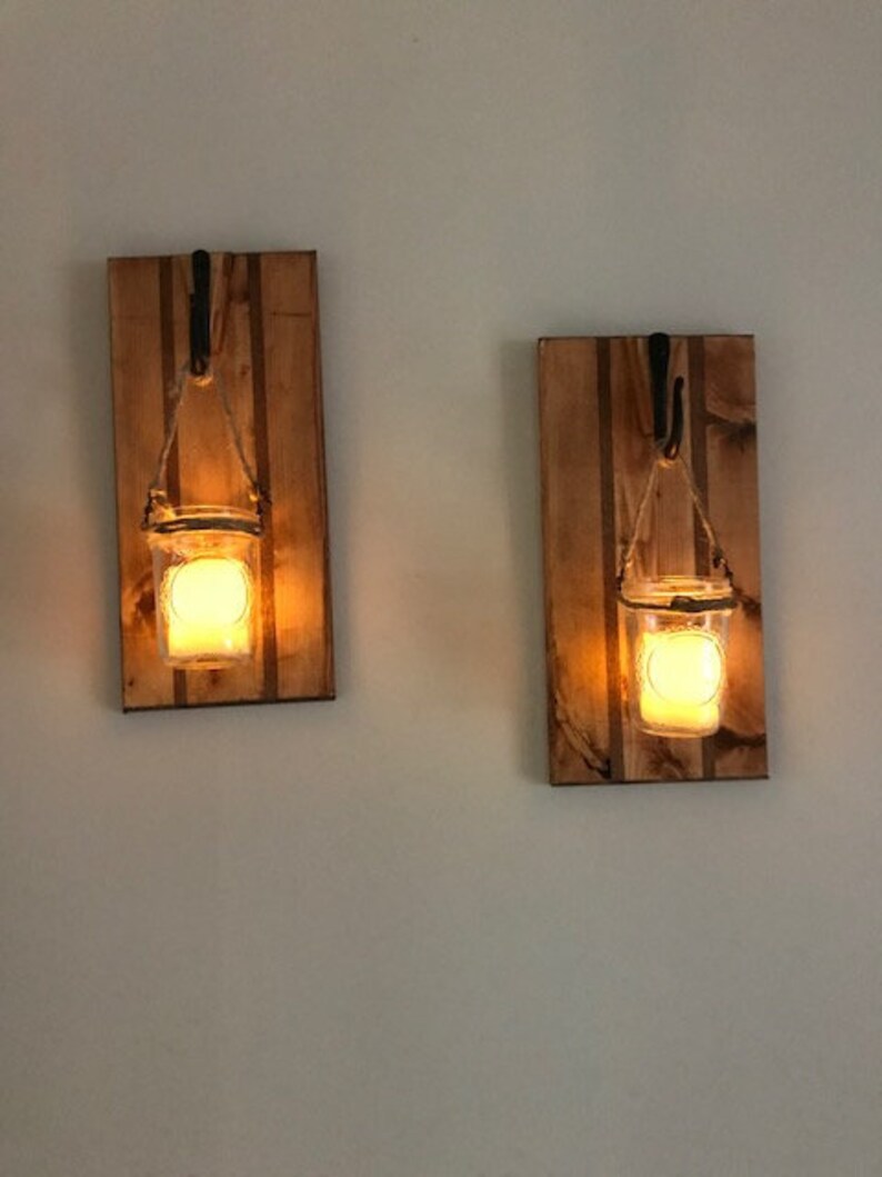 Pine w/ Mahogany Inlays and LED light Wall Sconces | Etsy