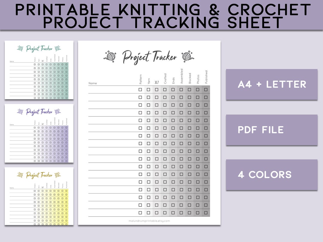 Printable Knitting Crochet Project Tracker Sheet PDF Download A4 and US ...