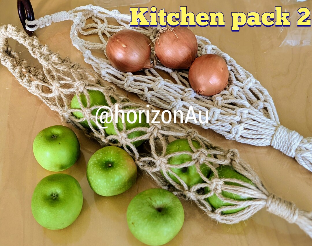 Macrame produce bags hang onions lemons Garlic boho nets - Etsy España