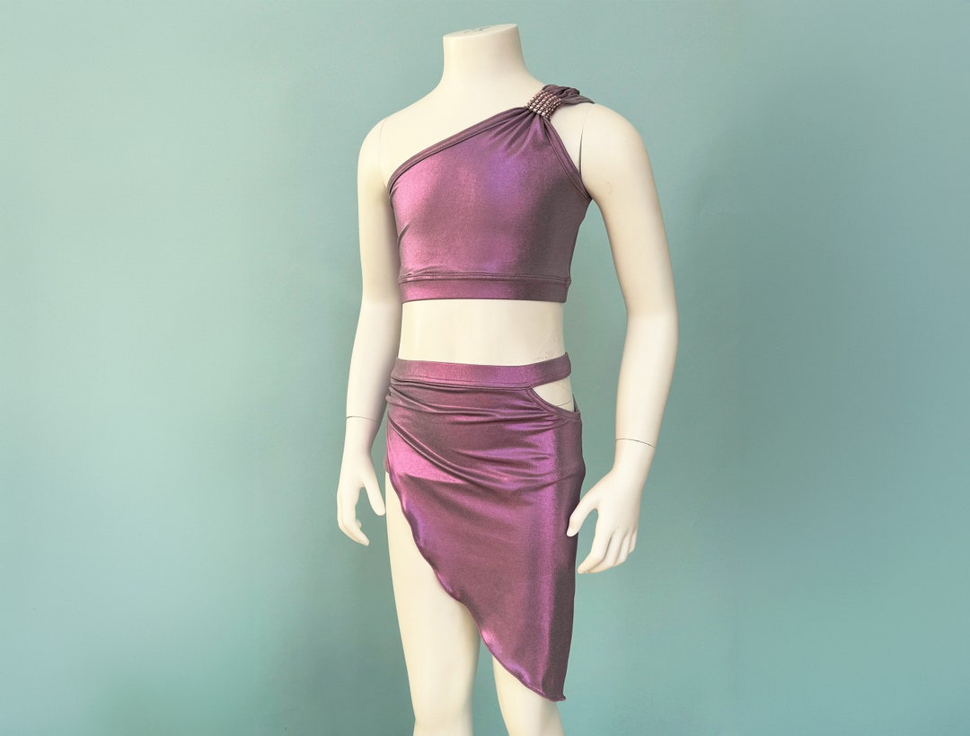 Mayumi Two-piece Dance Set One-shoulder Crop Top and Skirted Panty ...