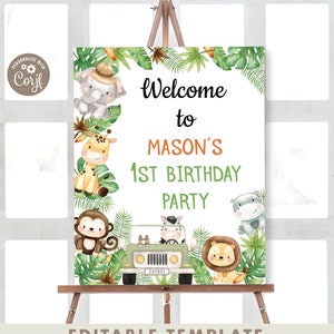 Safari Animals Birthday Welcome Sign Boy Jungle Animals Birthday Sign ...