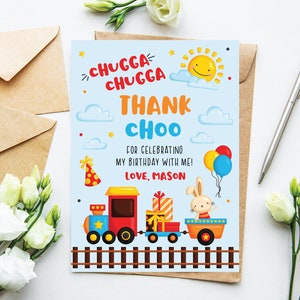 Train Birthday Thank You Card Chugga Chugga TWO TWO Boy's 2nd Birthday ...