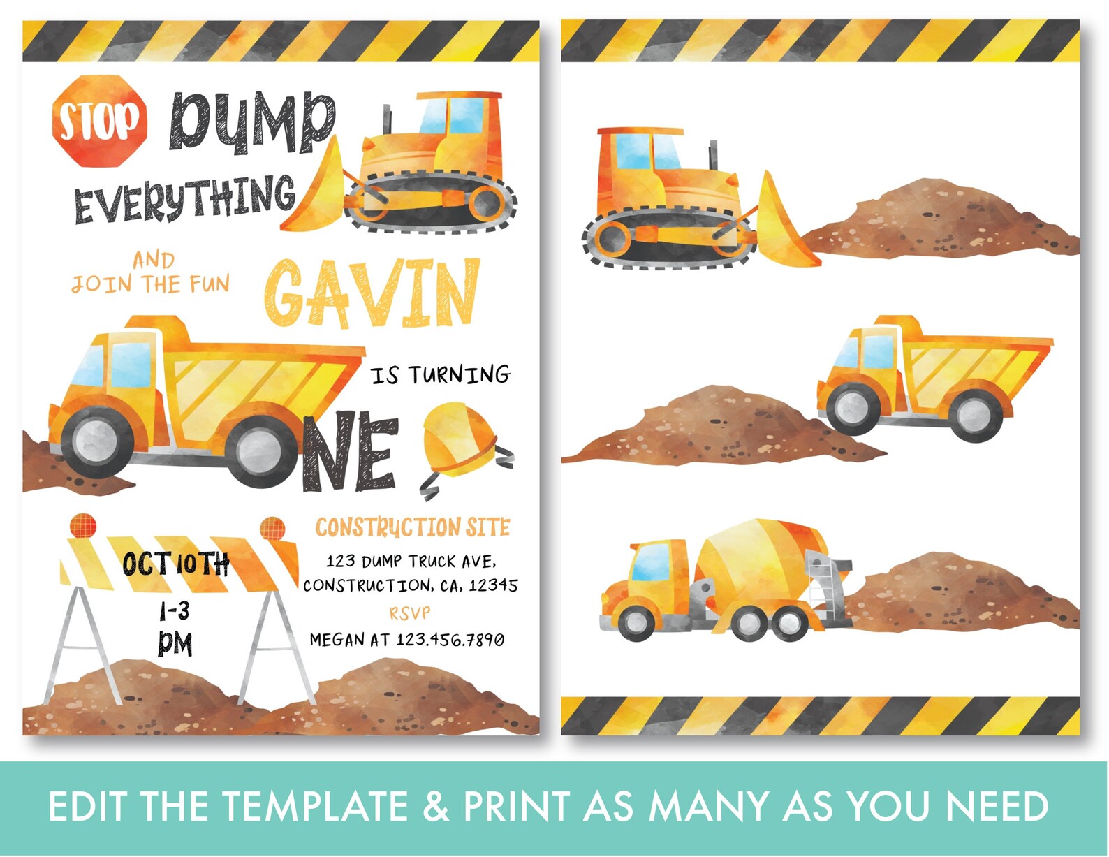 Construction First Birthday Invitation Construction 1st | Etsy