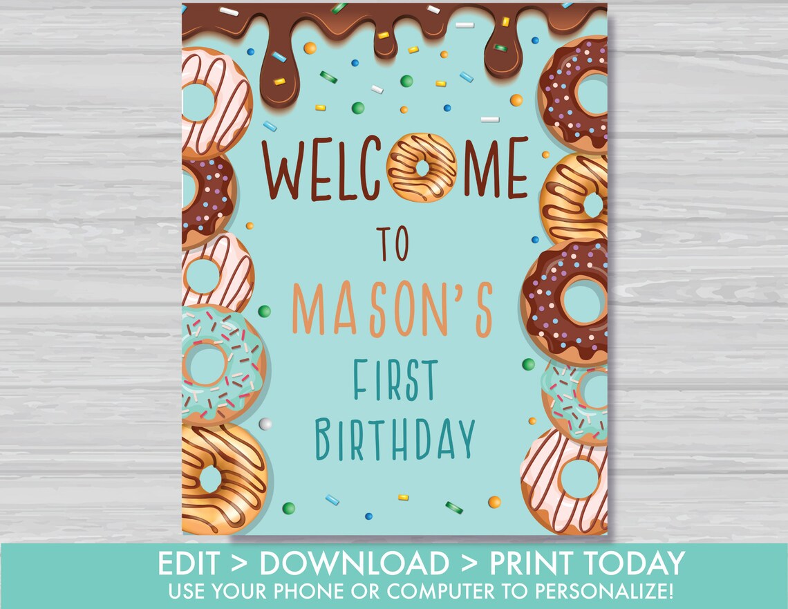 Editable Donut Welcome Sign Printable Blue Boy's Donut - Etsy