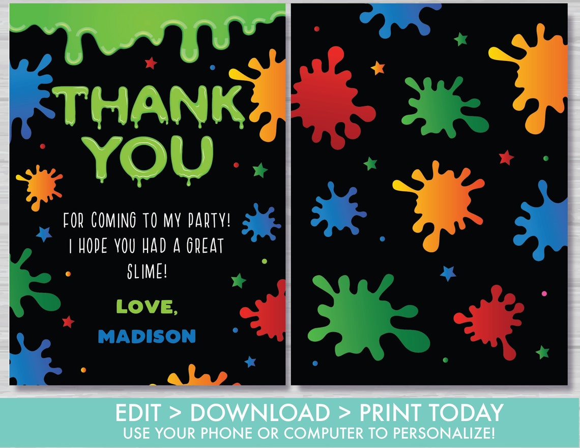 Slime Birthday Thank You Card Boy Slime Birthday Party Thank - Etsy