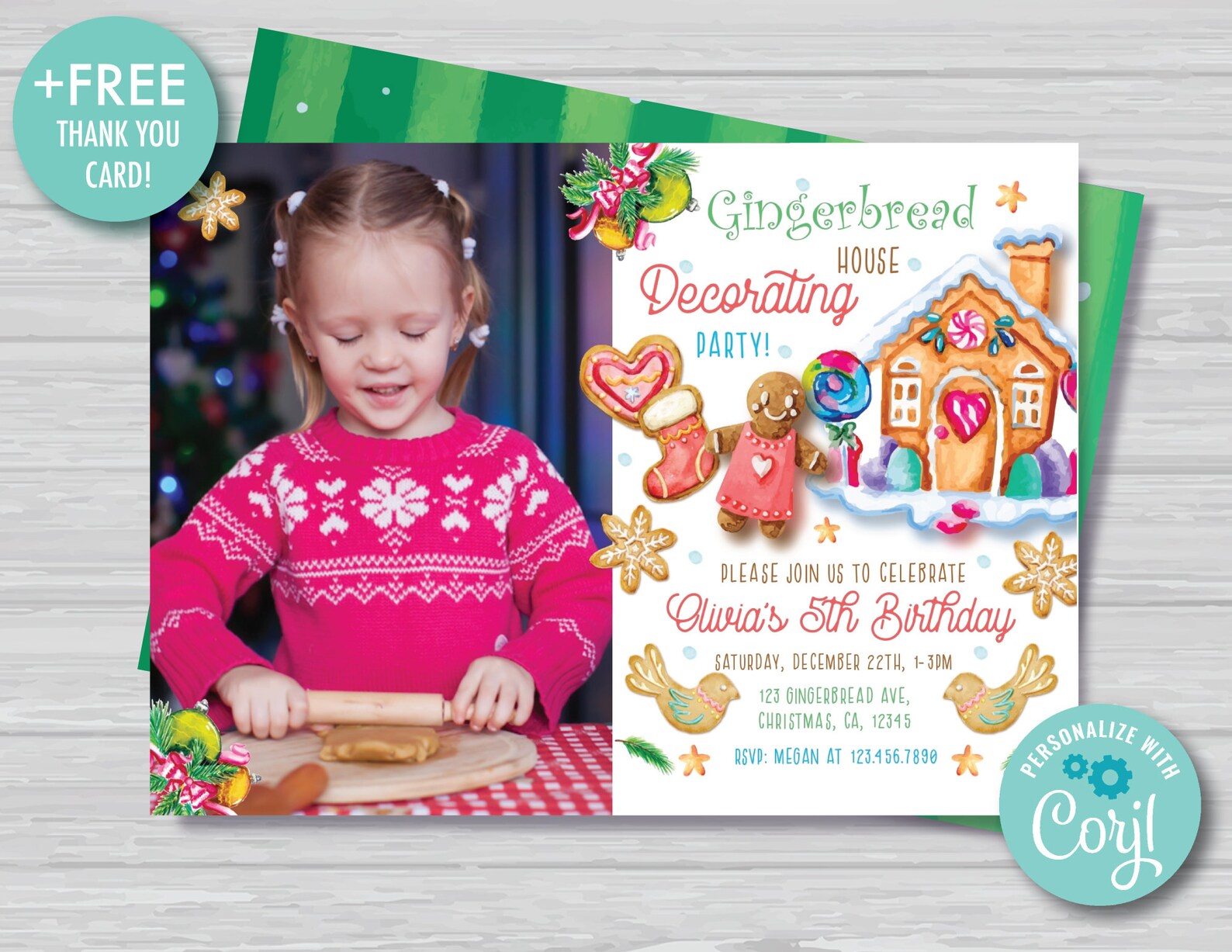 Gingerbread Invitation With Photo Gingerbread House Decorating - Etsy