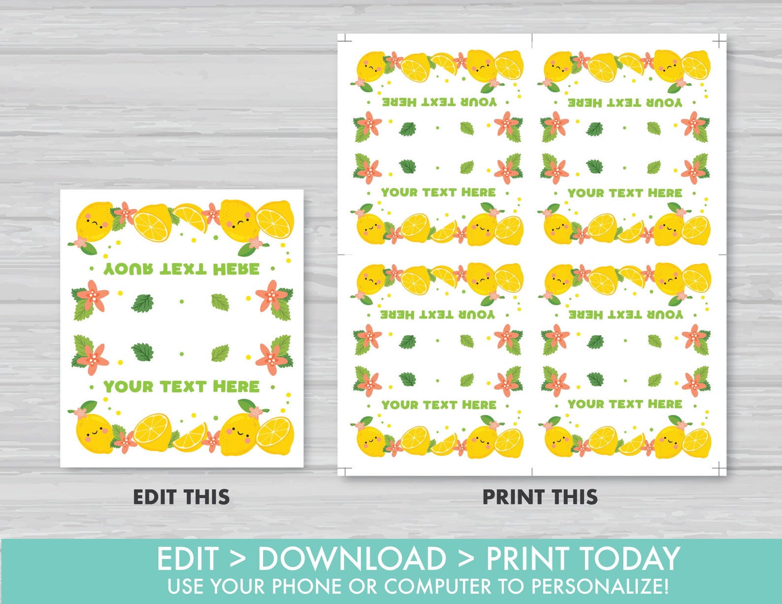 Editable Lemon Food Labels Lemon First Birthday Party Place | Etsy