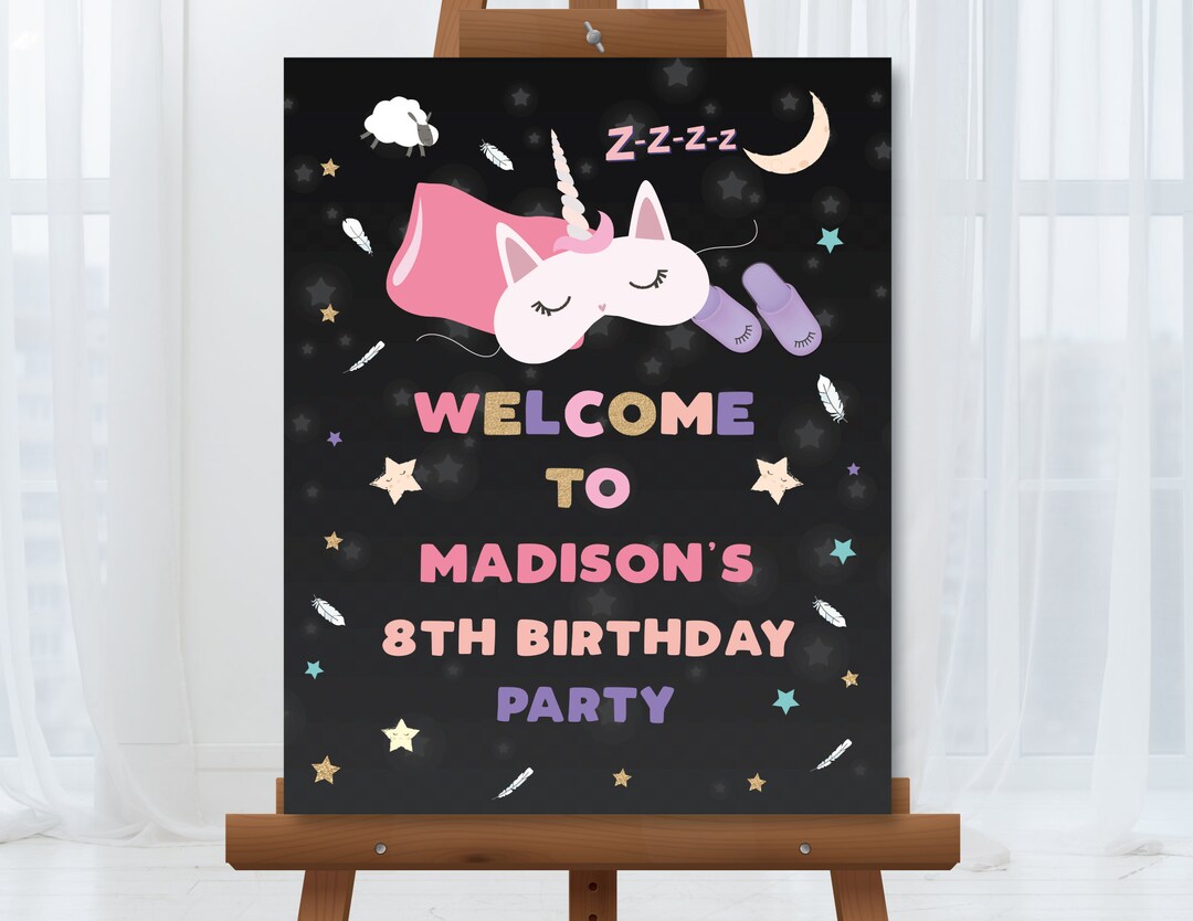 Sleepover Welcome Sign Editable Slumber Party Welcome Sign Unicorn ...