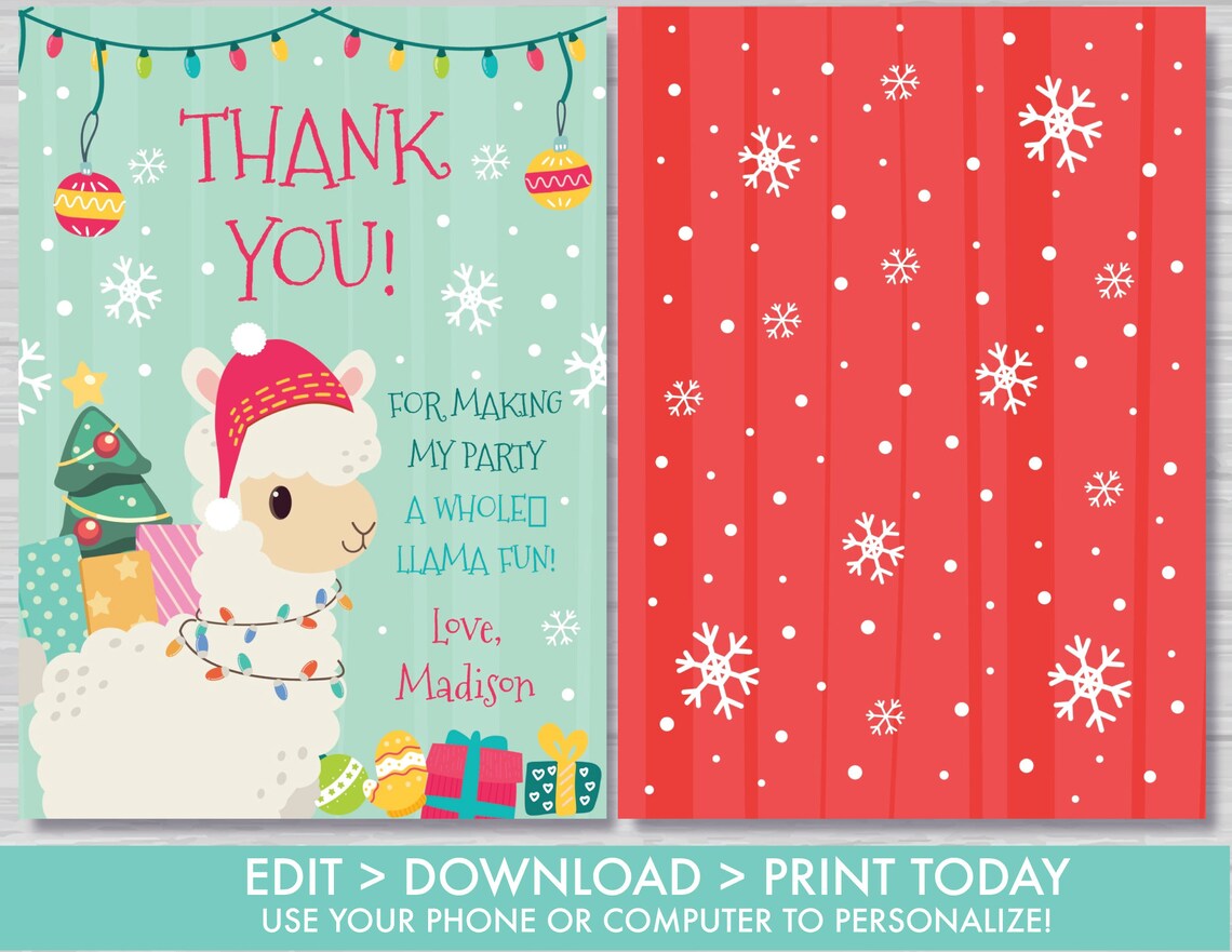 Llama Christmas Thank You Card Llama Holiday Llama Christmas | Etsy