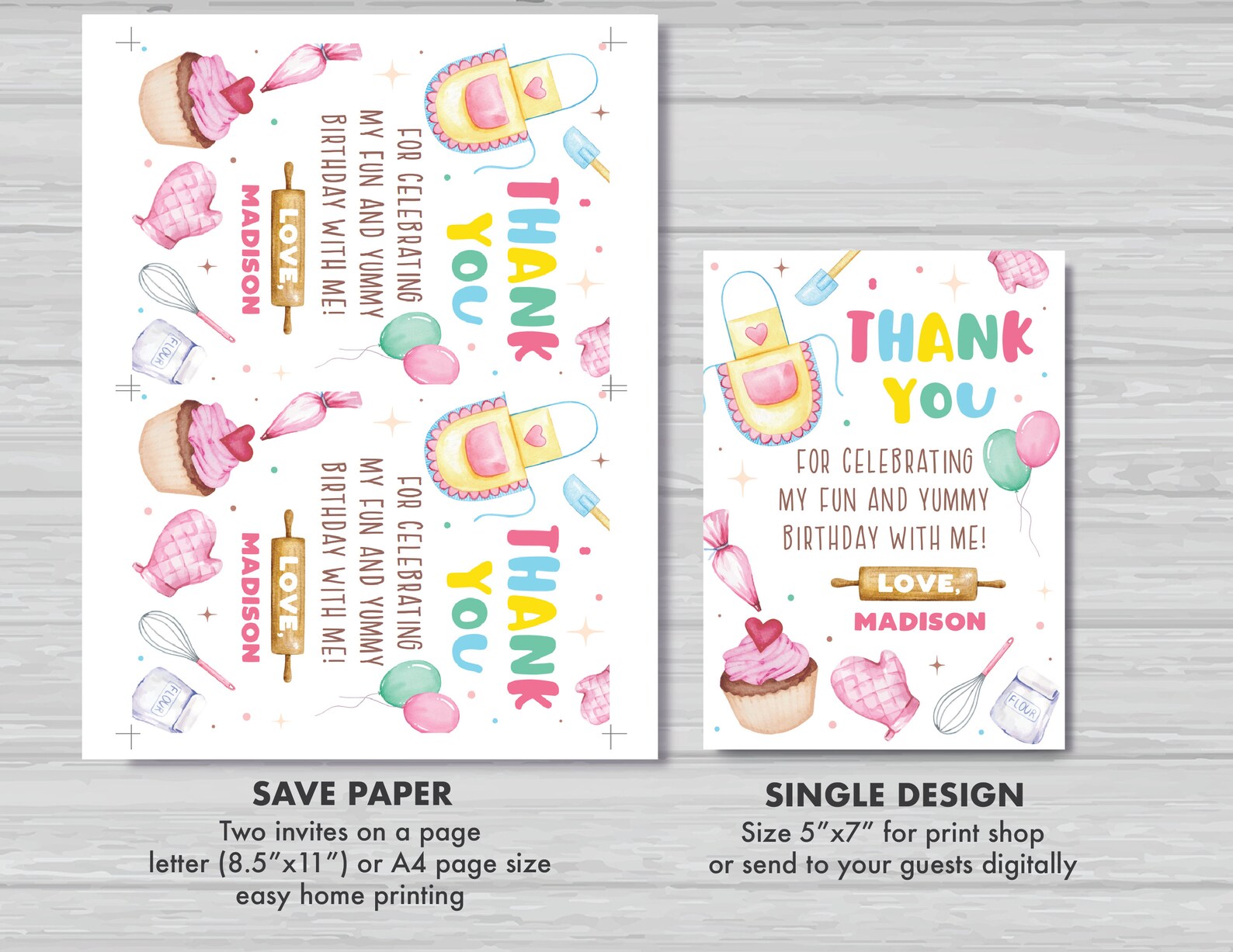 Baking Birthday Thank You Card Cupcake Decorating Thank You - Etsy