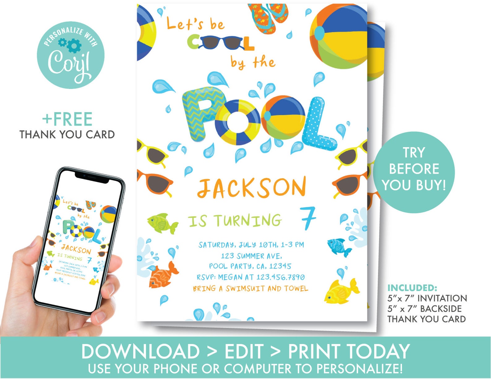 Boy's Pool Party Birthday Invitation let's Be Cool by - Etsy