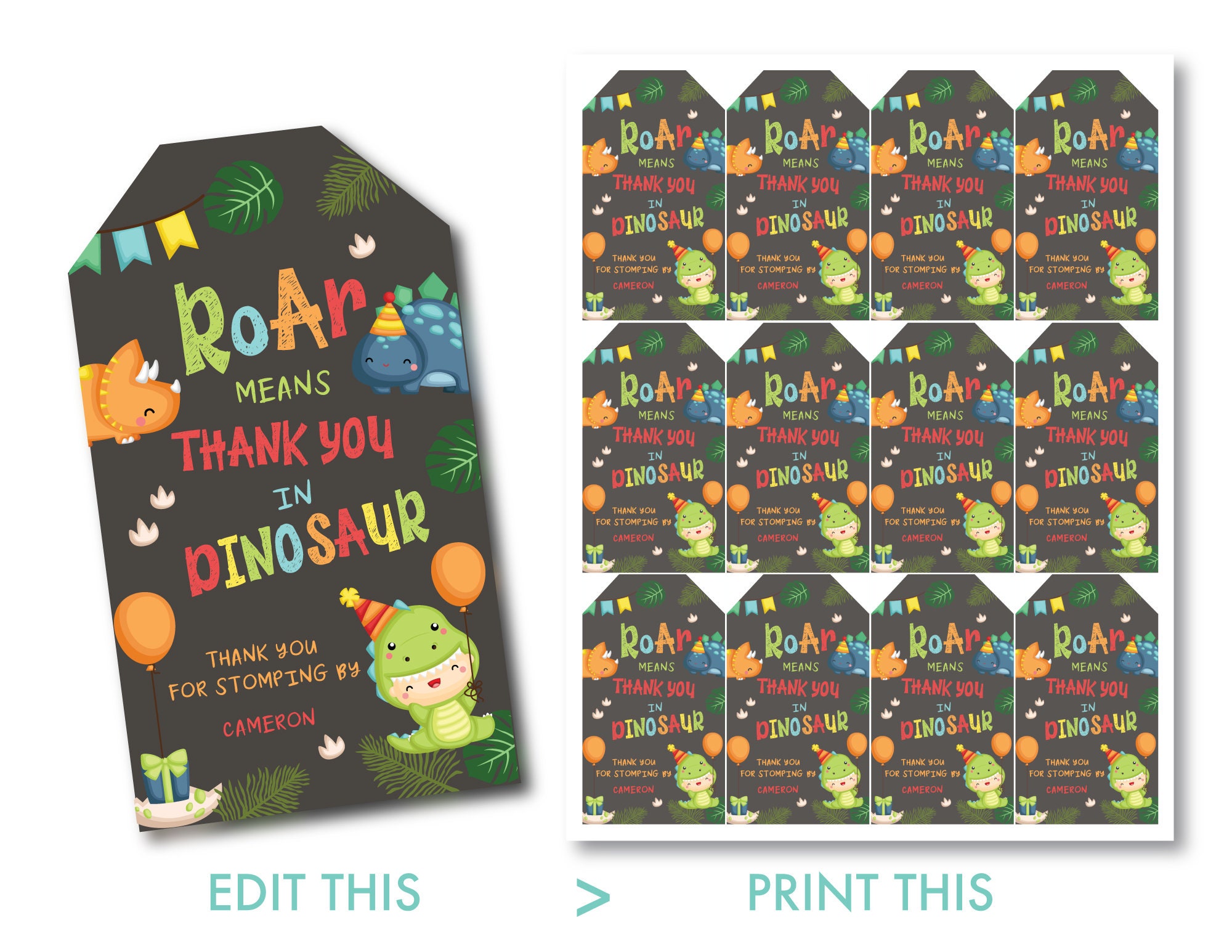 Dinosaur Thank You Tags Dinosaur Birthday Party Gift Tags - Etsy
