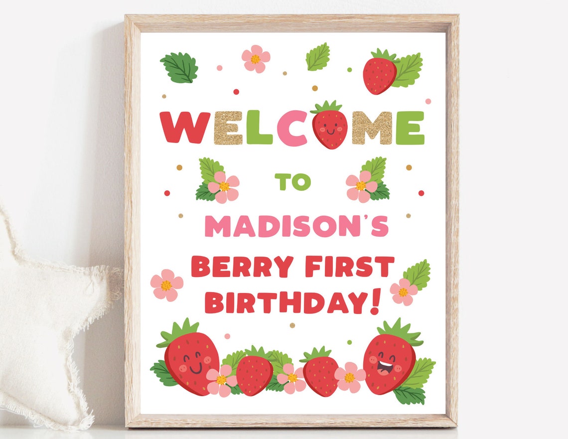 Editable Strawberry Welcome Sign Strawberry Party Decorations | Etsy