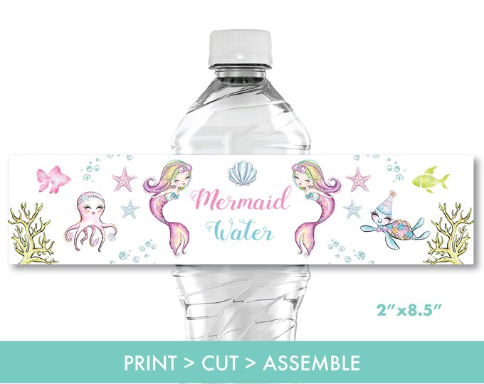 Mermaid Water Bottle Label Under the Sea Water Bottle Labels - Etsy
