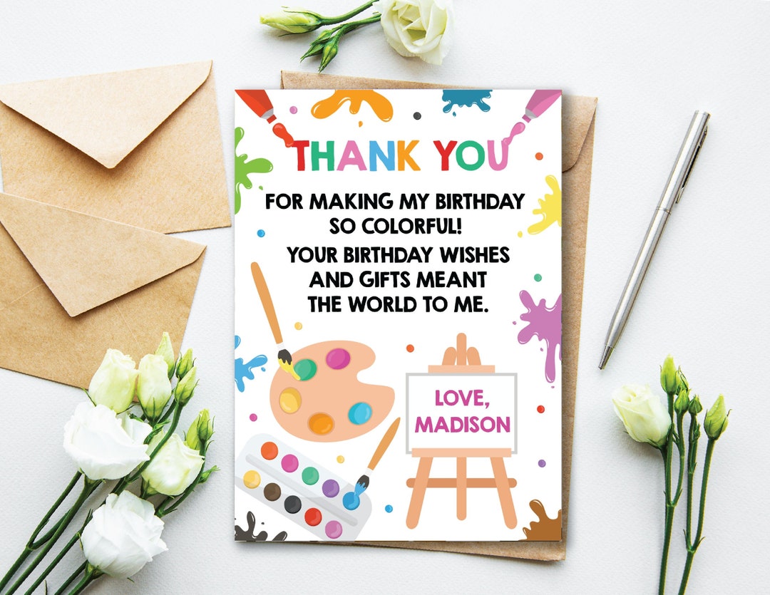 Art Painting Thank You Card Art Painting Girls Thank You Card Pink ...