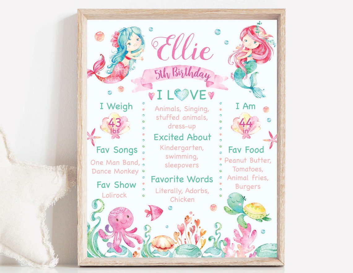 Mermaid Milestone Poster Under the Sea Chalkboard Poster Under - Etsy