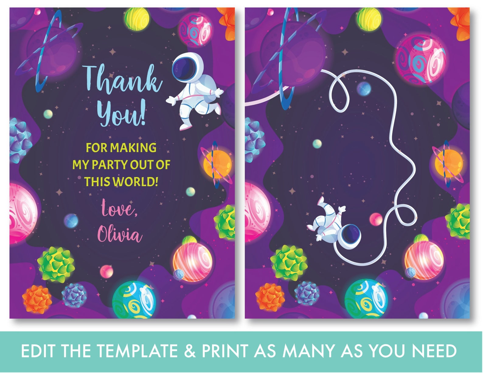 Outer Space Thank You Card Girls Astronaut Thank You Card - Etsy