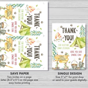 Camping Thank You Card Campfire Thank You Card Boy's Camp Party Thank ...