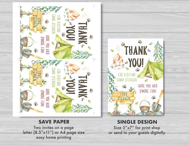 Camping Thank You Card Campfire Thank You Card Boy's Camp | Etsy