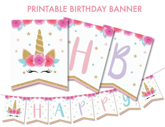 Unicorn Printable Birthday Banner Unicorn Happy Birthday Banner
