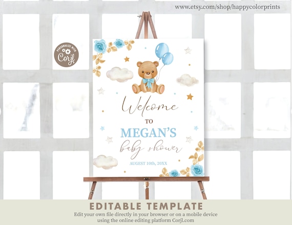 Editable Teddy Bear Baby Shower Welcome Sign Printable Baby - Etsy