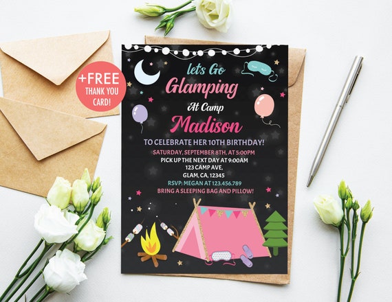 Glamping Birthday Invitation Let's Go Glamping Birthday Party Invitation Under The Stars Girly ...
