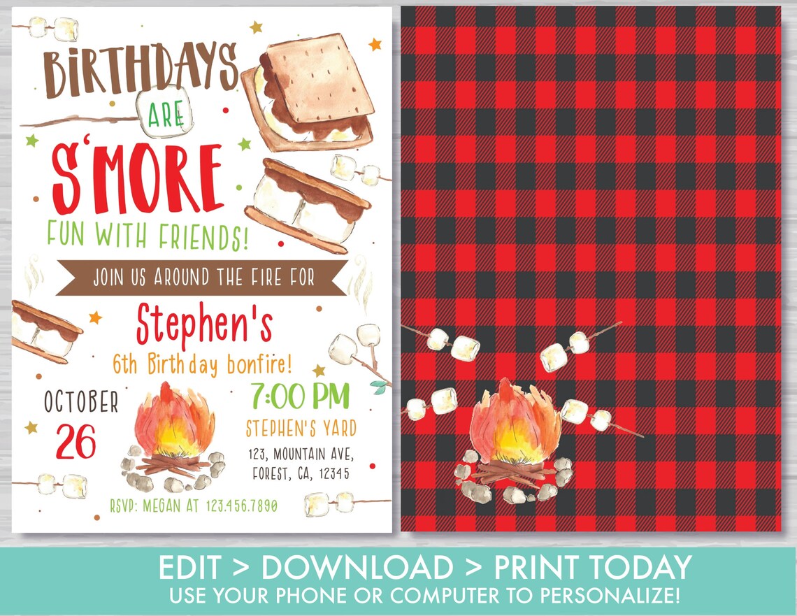 S'more Invitation Smore Birthday Invitation Camping Smore - Etsy