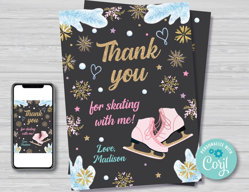 Ice Skating Thank You Card Girl Ice Skating Thank You Note - Etsy