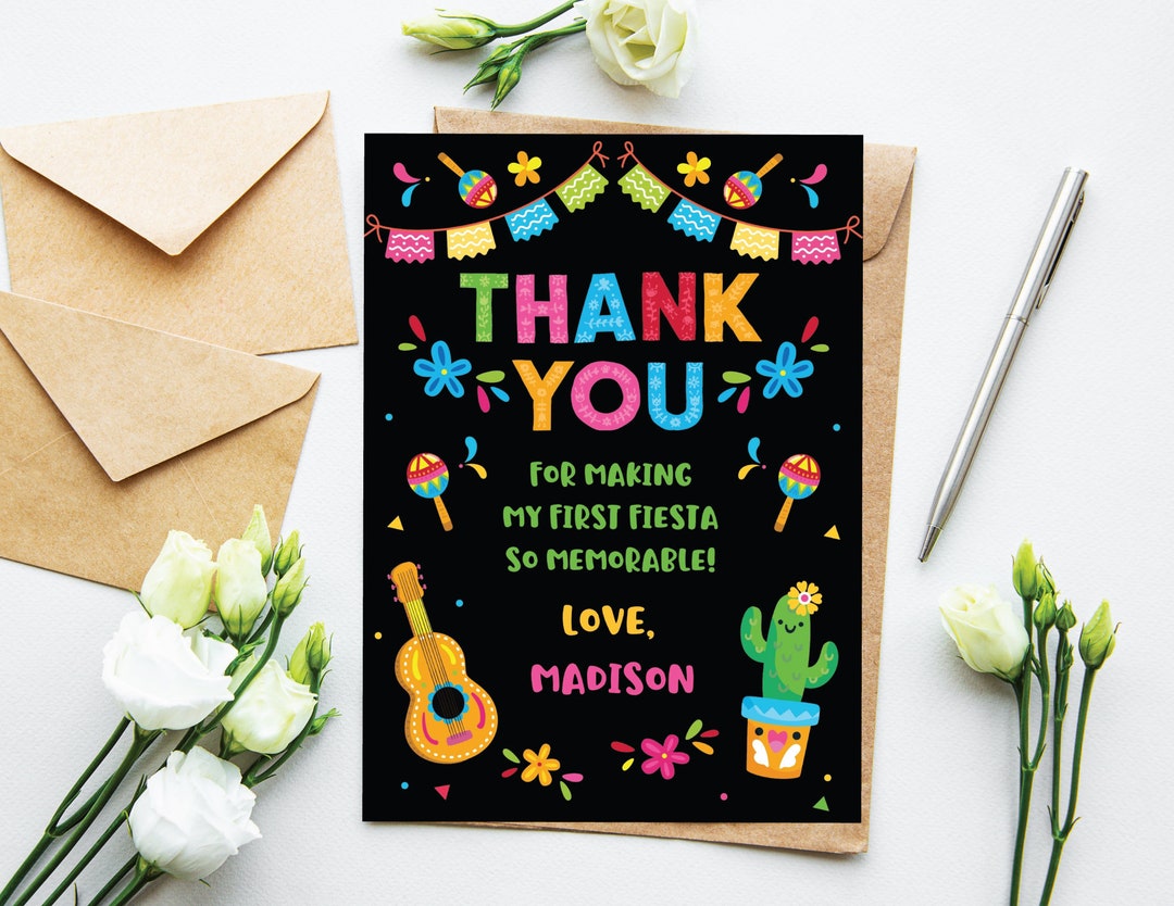 Fiesta Thank You Card Cactus Mexican Fiesta Thank You Card Girl's Let's ...