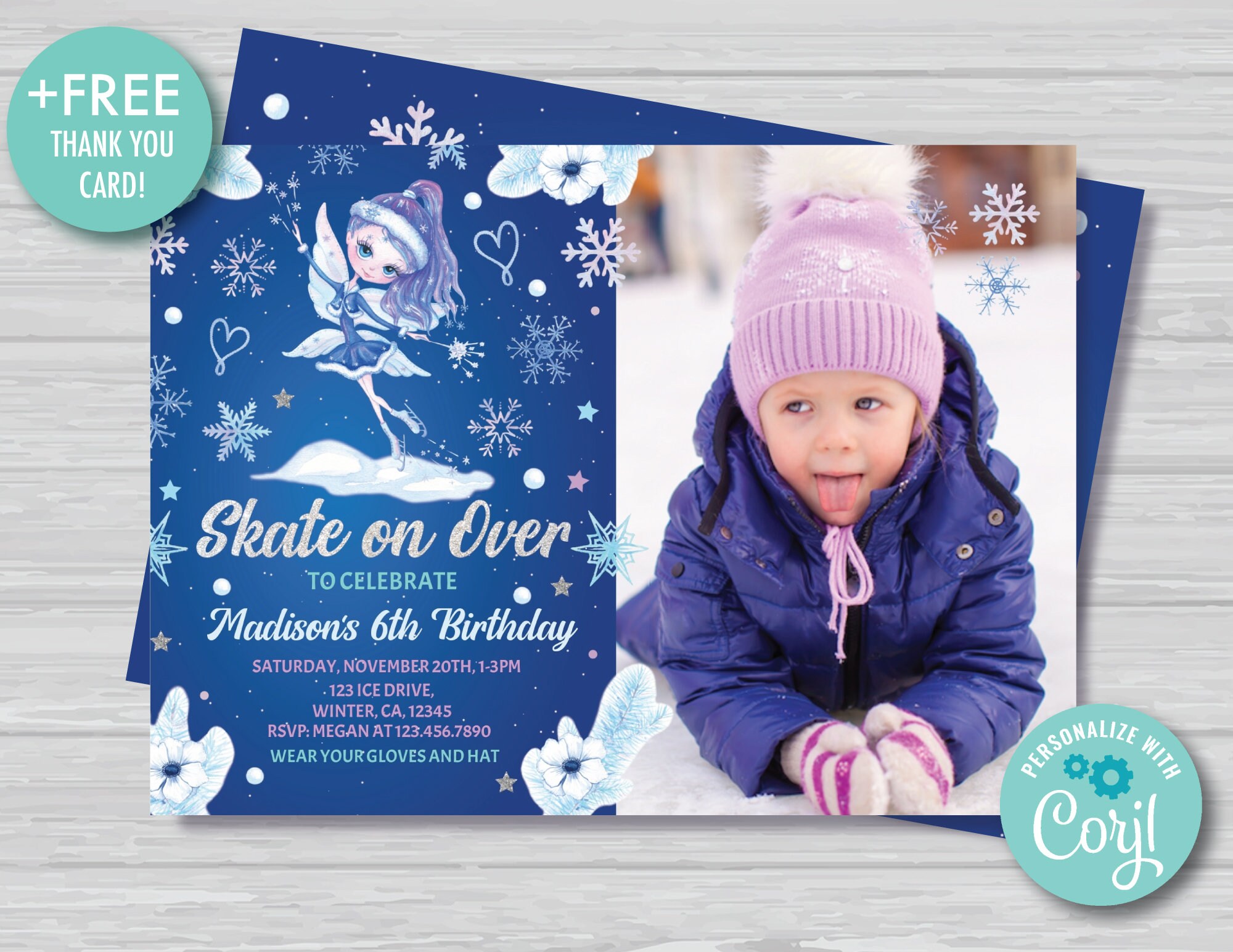 Ice Skating Birthday Invitation With Photo Girl Ice Skating - Etsy
