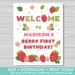 Editable Strawberry Welcome Sign Strawberry Party Decorations Girl ...