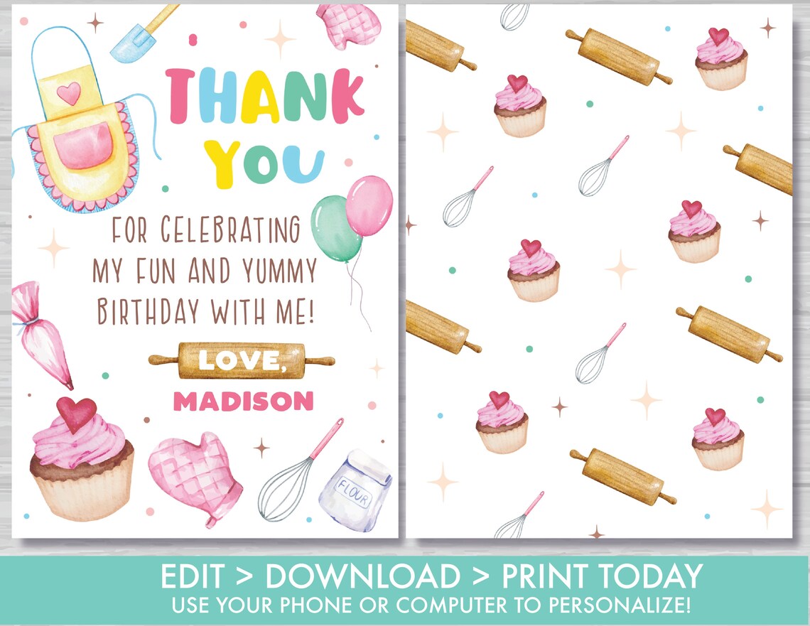 Baking Birthday Thank You Card Cupcake Decorating Thank You - Etsy