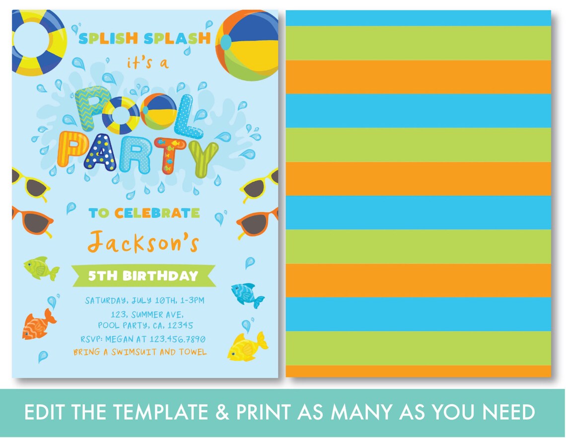 Pool Party Birthday Invitation Boy Swimming Pool Birthday - Etsy