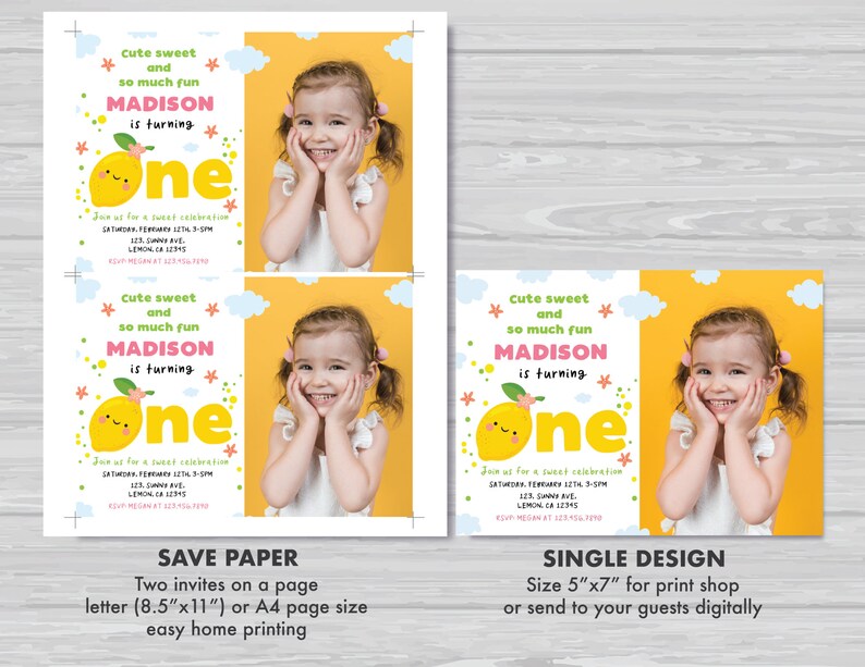 Lemon Birthday Invitation Lemon Sweet One 1st Birthday | Etsy