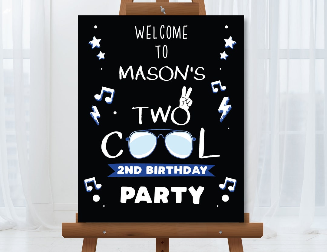 Two Cool Birthday Welcome Sign Boys 2nd Birthday Welcome Sign Two Cool ...