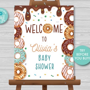Editable Donut Welcome Sign Printable Boy Donut Baby Shower Welcome ...