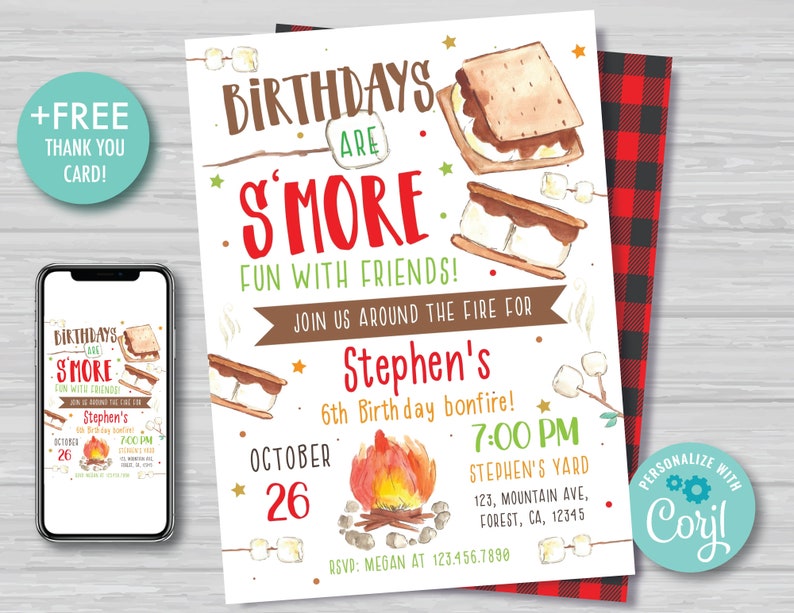 S'more Invitation Smore Birthday Invitation Camping Smore | Etsy