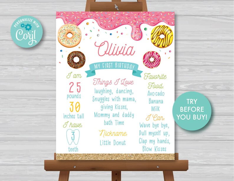 Editable Donut Milestone Birthday Poster Doughnut 1st Birthday | Etsy