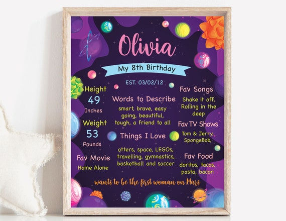 Outer Space Chalkboard Birthday Poster Space Birthday Milestone Sign ...