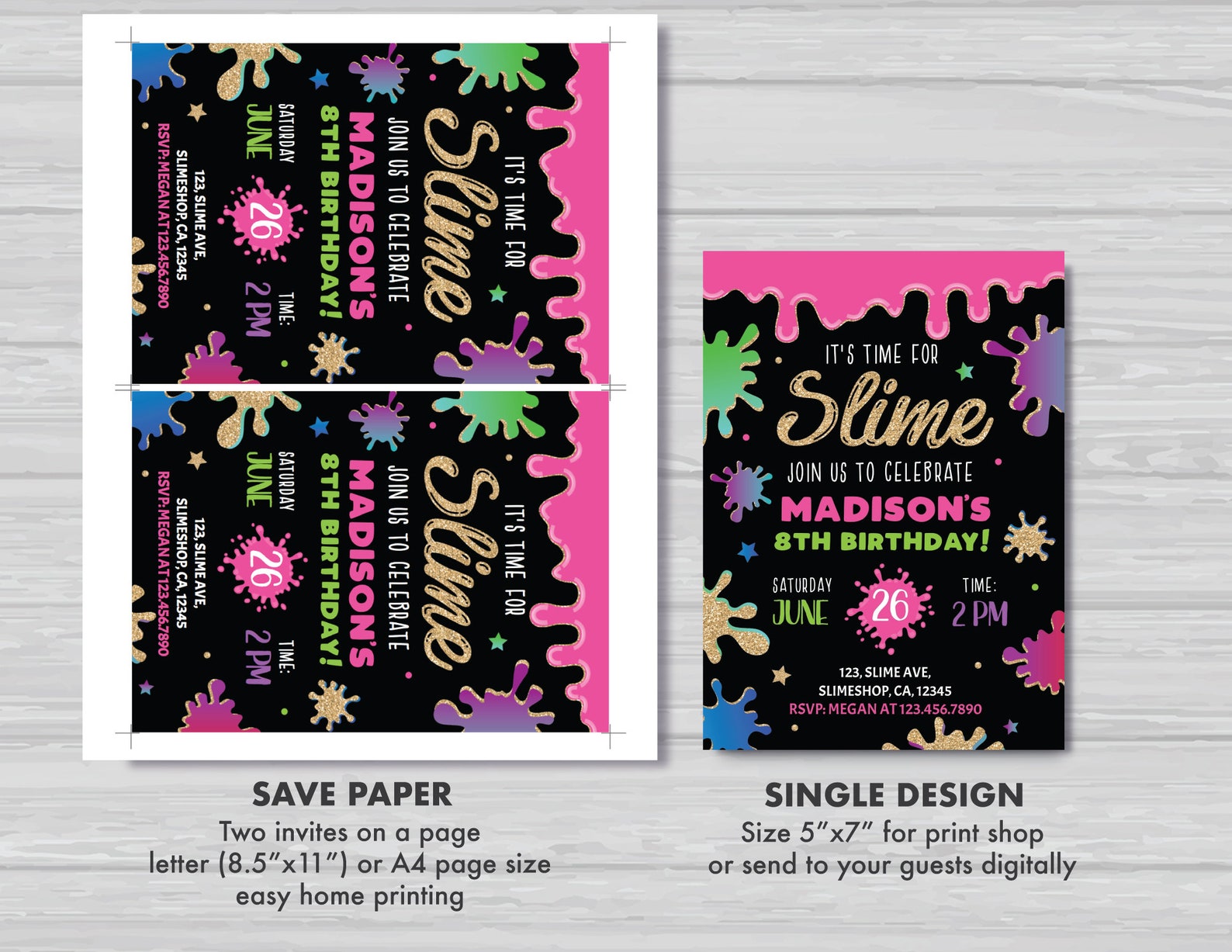 Slime Birthday Invitation Girl Slime Birthday Party Invitation - Etsy