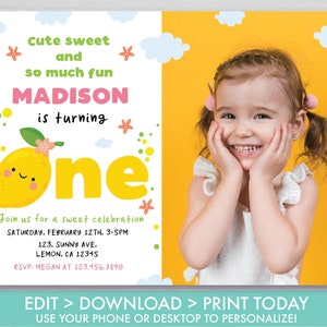 Lemon Birthday Invitation Lemon Sweet One 1st Birthday Invitation ...