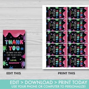 Editable Slime Thank You Tags Girl's Slime Favor Tags Slime Theme ...