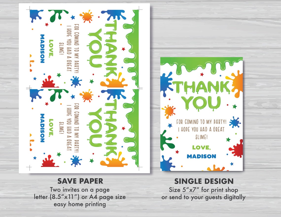 Slime Birthday Thank You Card Boy Slime Birthday Party Thank - Etsy